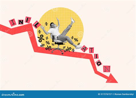 Creative Collage Picture Young Man Economy Inflation Falling Arrow