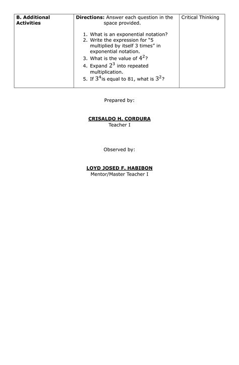 Giving The Value Of An Exponential Notation Mathematics 6 Pdf