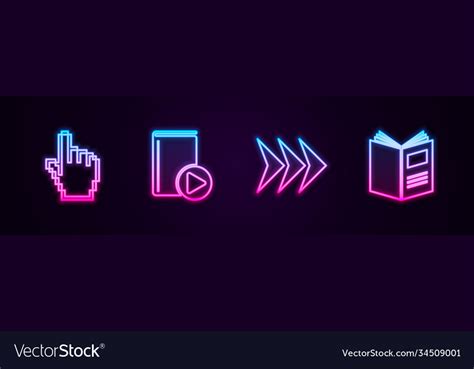 Set Line Pixel Hand Cursor Audio Book Arrow Vector Image