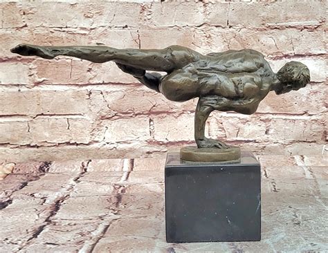 Signed Cesaro Bronze Male Nude Sculpture Bodybuilder Marble Base Colle