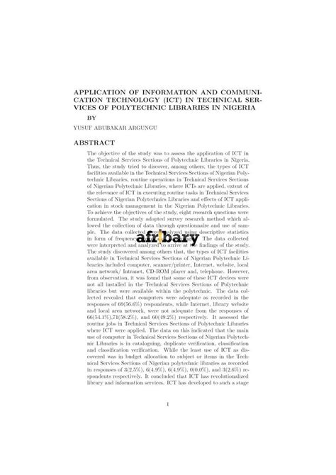 Application Of Information And Communication Technology Ict In Technical Services Of