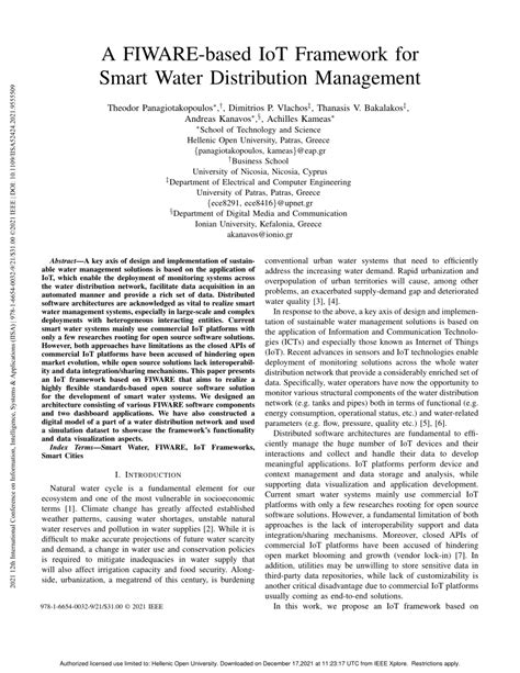 Pdf A Fiware Based Iot Framework For Smart Water Distribution Management