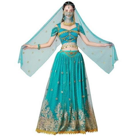 Ellydoor 자스민 공주 코스튬 여성용 성인 알라딘 드레스 업 할로윈 코스프레 밸리 댄스 의상 블루 티몬