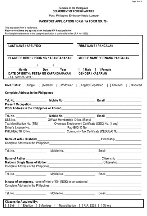 Passport Application Form Sample Philippines Printable Form 2024