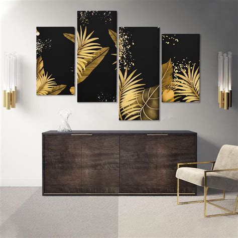 ᐉ Модульная картина Malevich Store Золотое Листья из четырех частей 129x90 см Mk412809