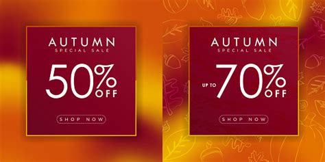 가을 색상의 유동적인 그라디언트 배경에 호화로운 가을 판매 배너와 손으로 그린 가을 요소 나뭇잎 단풍나무 도토리 호박으로 액자 최대 50 할인 편집 가능한 벡터