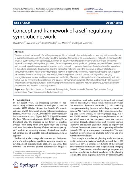 Pdf Concept And Framework Of A Self Regulating Symbiotic Network