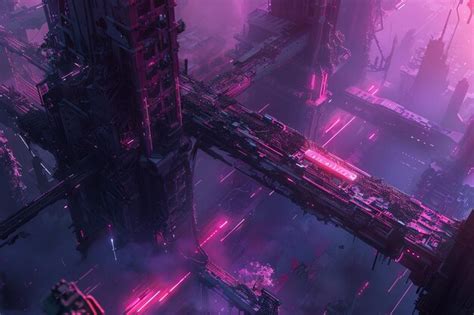 A Futuristic Neonlit Cityscape With Towering Structures And Glowing Pathways Creating A