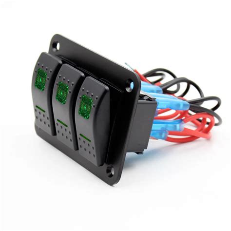 12V 24V 3 Gang Toggle Rocker Switch Panel Green LED Light IP66 Waterproof On Off Car Marine Boat