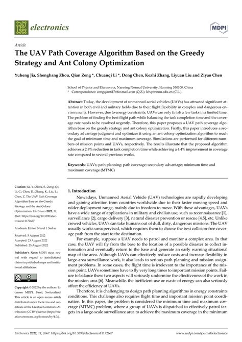 Pdf The Uav Path Coverage Algorithm Based On The Greedy Strategy And Ant Colony Optimization