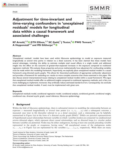 Pdf Adjustment For Time Invariant And Time Varying Confounders In ‘unexplained Residuals Ur