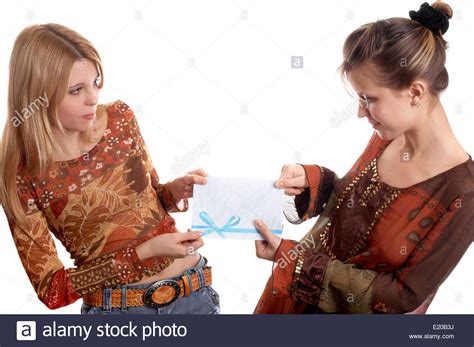 Girls With Envelope Stock Photo Alamy