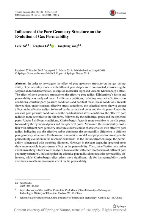 Influence Of The Pore Geometry Structure On The Evolution Of Gas