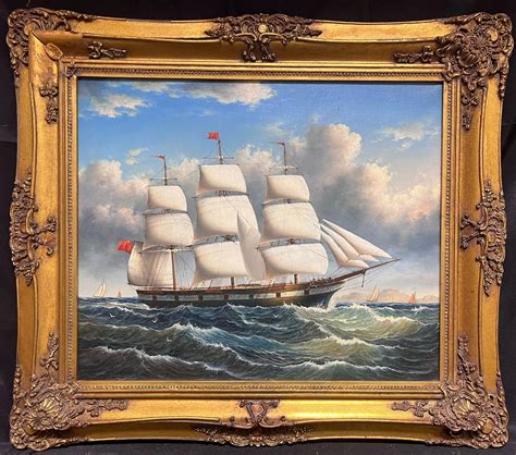 English School Tall Classic Sailing Ship At Sea Large English Marine