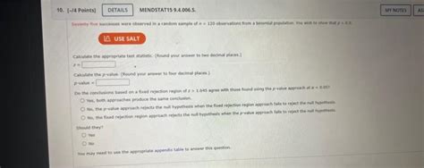 Solved Calculati The Aspropriate Test Statistic Round Your