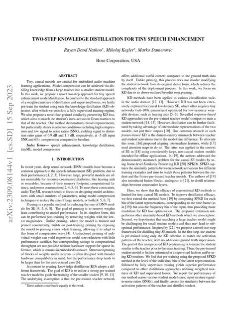 Two Step Knowledge Distillation For Tiny Speech Enhancement Pdf Matrix Mathematics Deep