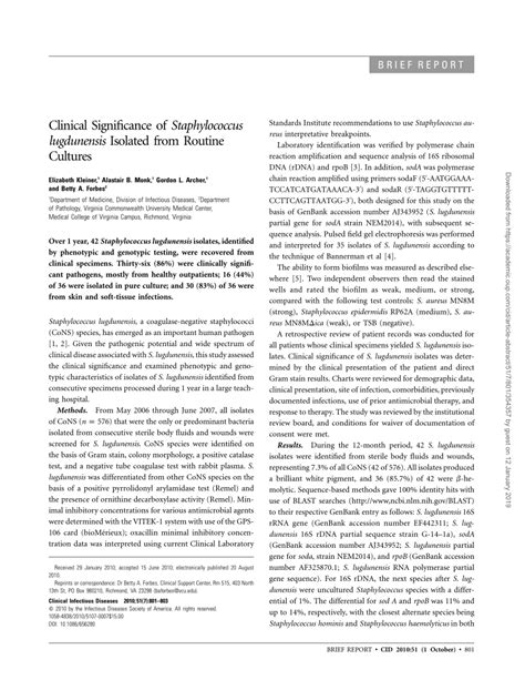 Pdf Clinical Significance Of Staphylococcus Lugdunensis Isolated From Routine Cultures