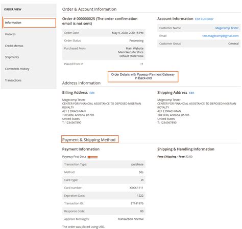 Backend View For The Order Details Performed With The Payeezy Payment Gateway Support Portal