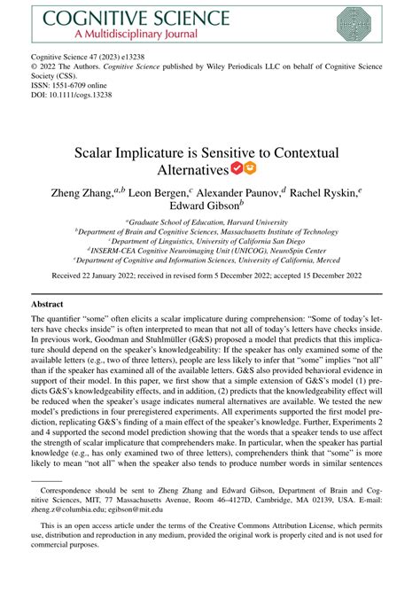 Pdf Scalar Implicature Is Sensitive To Contextual Alternatives