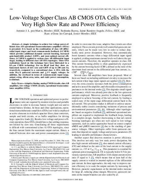 Pdf Low Voltage Super Class Ab Cmos Ota Cells With Very High Slew Rate And Power Efficiency