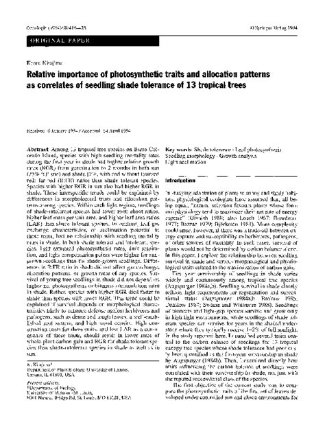 Pdf Growth And Photosynthesis Of Seedlings Of Four Tree Species From