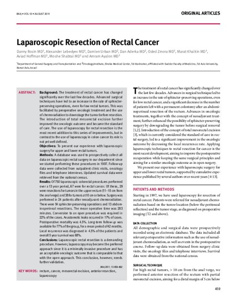 Pdf Laparoscopic Resection Of Rectal Cancer