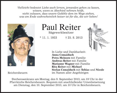 Traueranzeigen Von Paul Reiter Trauer Merkur De