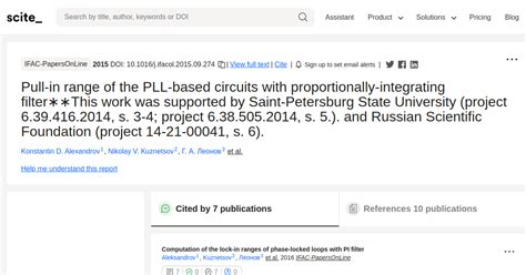 Pull In Range Of The Pll Based Circuits With Proportionally Integrating Filter∗∗this Work Was