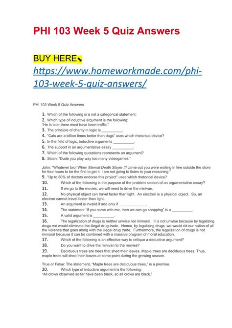 PHI 103 Week 5 Quiz Answers