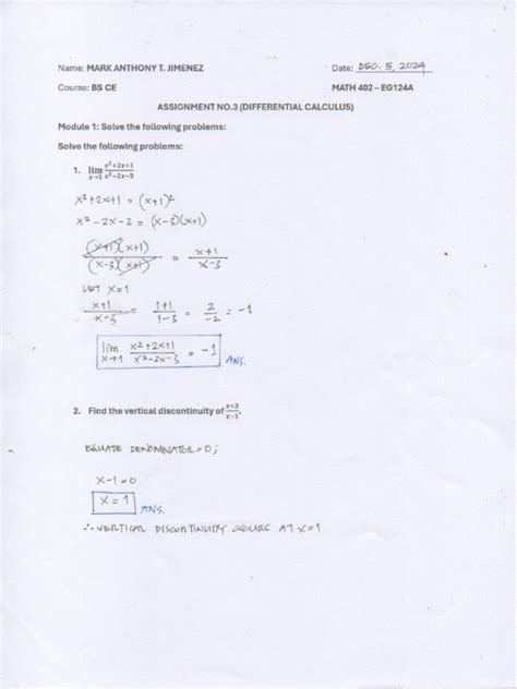 Assignment 3 Differential Calculus Pdf