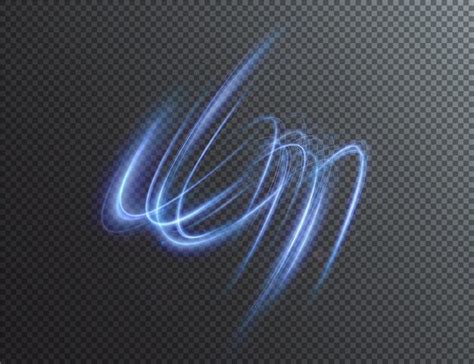 라이트 블루 돌리기 파란색 선의 곡선 조명 효과 빛나는 파란색 원 프리미엄 벡터