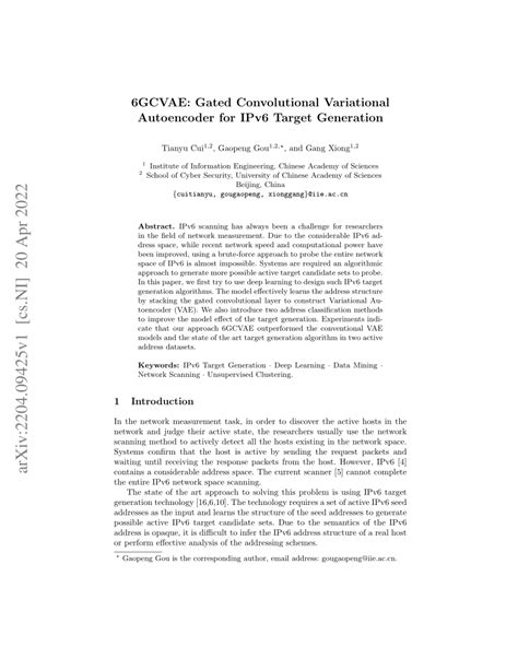 Pdf 6gcvae Gated Convolutional Variational Autoencoder For Ipv6 Target Generation