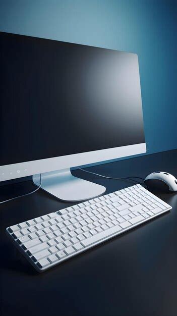 Premium Photo Desktop Computer With Keyboard And Mouse On Blue Background 3d Rendering