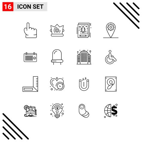 16 User Interface Outline Pack Of Modern Signs And Symbols Of Mounth Calendar Card Location Gear
