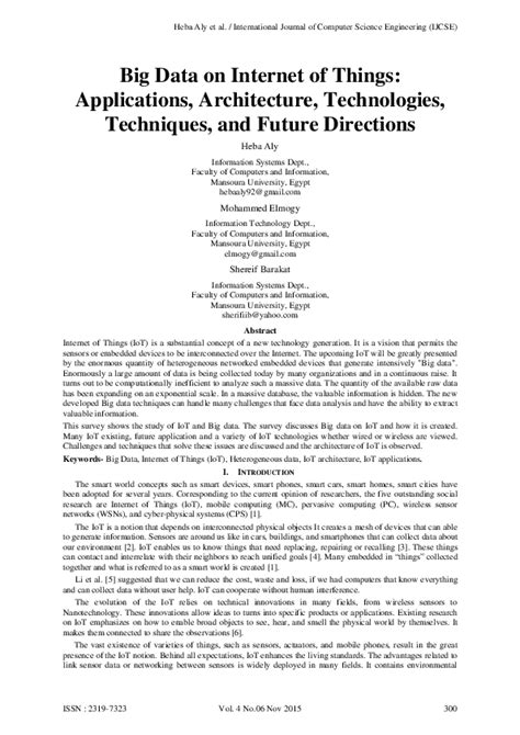 Pdf Big Data On Internet Of Things Applications Architecture Technologies Techniques And