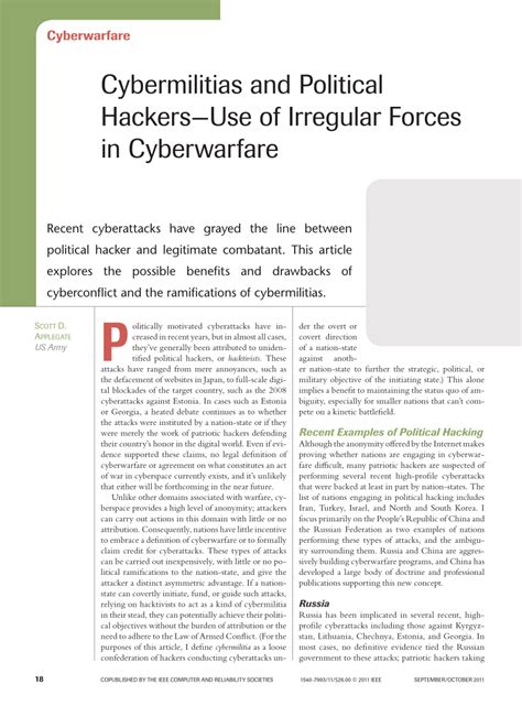 pdf cybermilitias and political hackers use of irregular forces in