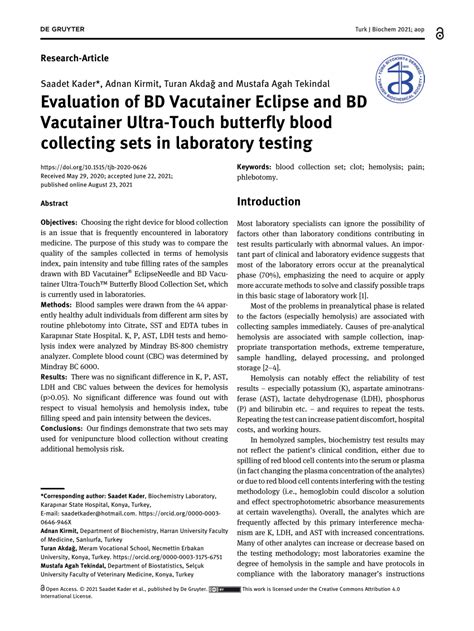 PDF Evaluation Of BD Vacutainer Eclipse And BD Vacutainer Ultra Touch Butterfly Blood