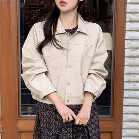 아뜨랑스 러블리아방핏♥ 렌더 투포켓 버튼 카라 레더 가죽 나들이룩 레더자켓 가죽자켓 자켓 Jk2801