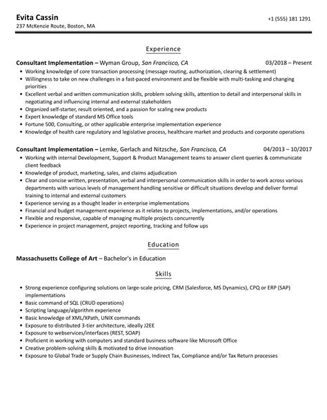 Consultant Implementation Resume Samples Velvet Jobs