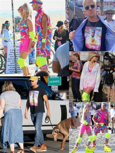 Ryan Gosling Margot Robbie On The Set Of Barbie Margot Robbie Store Entrance Robbie