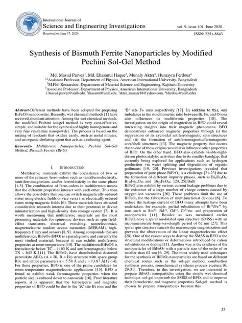 Synthesis Of Bismuth Ferrite Nanoparticles By Modified Pechini Sol Gel Method Pdf Physical