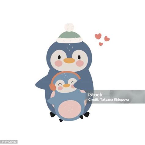 귀여운 펭귄과 아기 만화 스타일 벡터 일러스트레이션 카드 포스터 배너 책 팩에 인쇄 옷 직물 벽지 섬유 또는 접시에 인쇄 0명에 대한 스톡 벡터 아트 및 기타 이미지