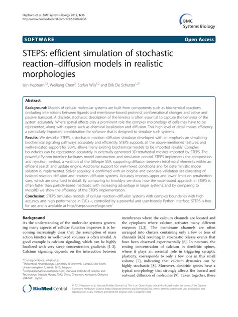 Pdf Steps Efficient Simulation Of Stochastic Reaction Diffusion Models In Realistic Morphologies