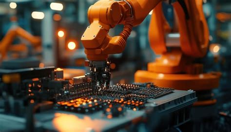 Industrial Robot Arm Assembling A Circuit Board Premium Ai Generated