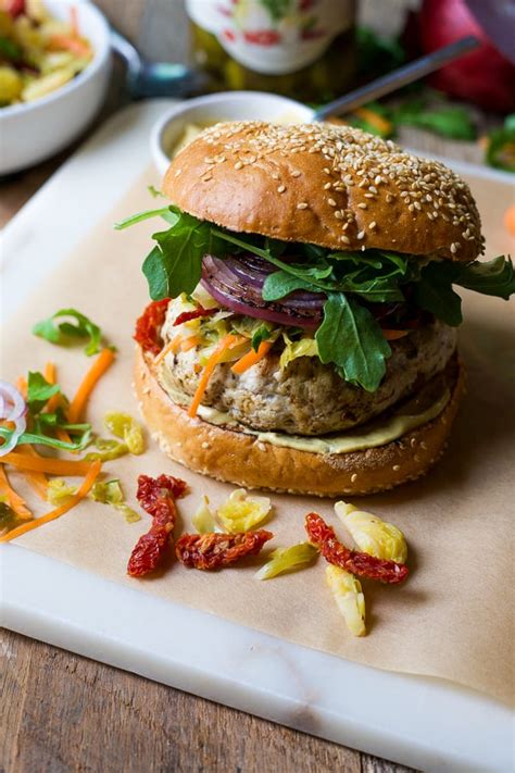 Ultimate Turkey Burger With Spicy Brussels Sprout Slaw The Domestic Dietitian