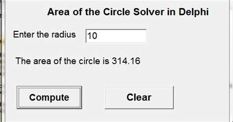 Free Programming Source Codes And Computer Programming Tutorials Area Of The Circle Solver In