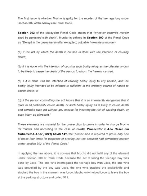 Section 302 Of The Malaysian Penal Code Pdf Criminal Law Murder