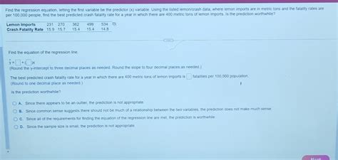 Solved Find The Regression Equation Letting The First