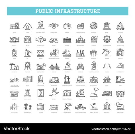 Set Of Line Icons Related To Public Infrastructure
