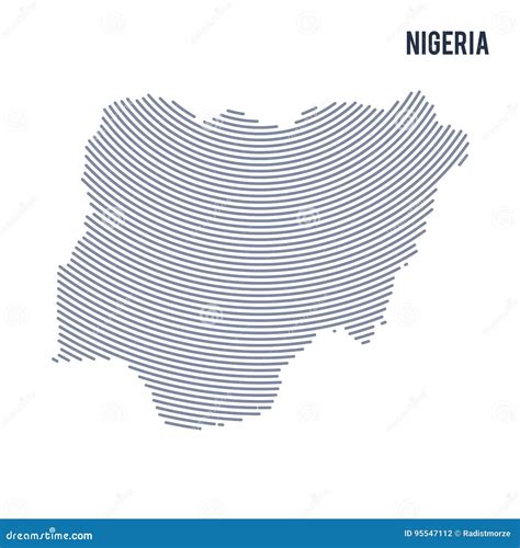 Vector Abstract Hatched Map Of Nigeria With Curve Lines Isolated On A White Background Stock